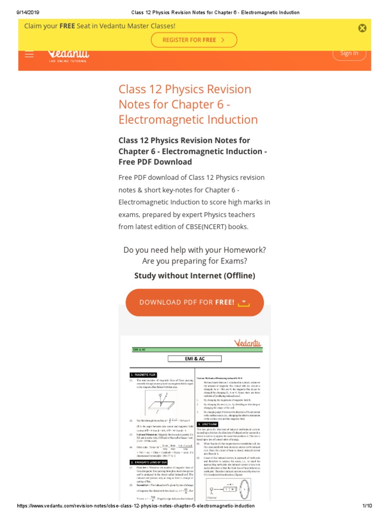 Class 12 Physics Notes For Electromagnetic Induction | PDF ...