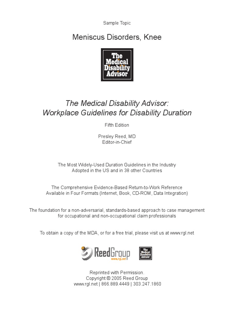 Meniscus Disorders, Knee: The Medical Disability Advisor: Workplace ...