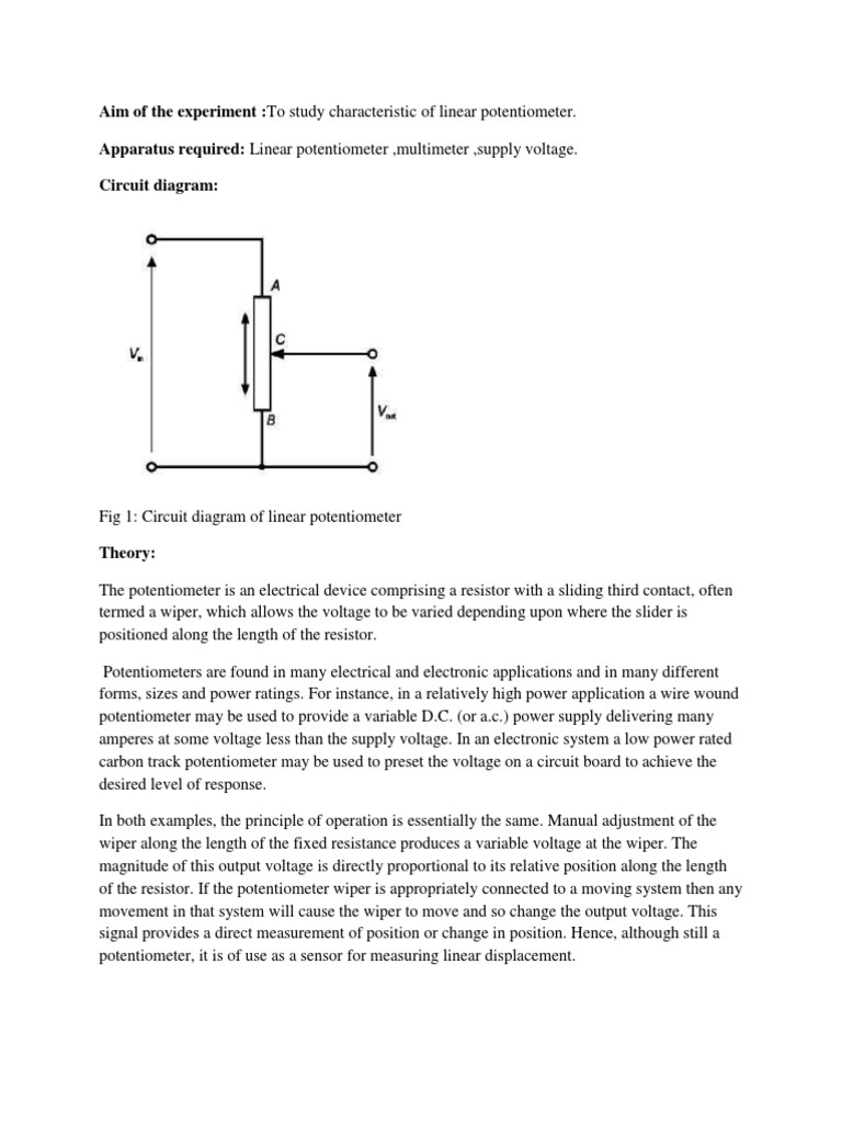 Linear Potentiometer | PDF | Resistor | Physics