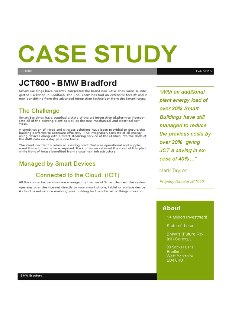 Case Study: JCT600 - BMW Bradford | PDF | Internet Of Things | Electrical Engineering
