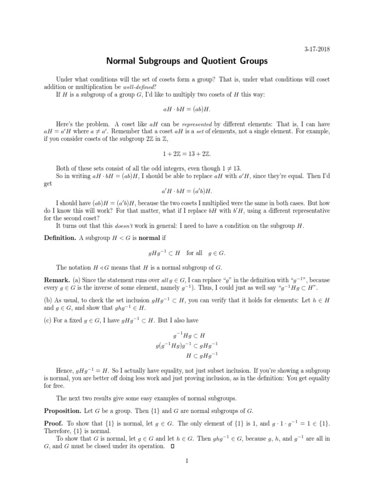Normal Subgroups and the Quotient Group Theorem | PDF | Group (Mathematics) | Abstract Algebra