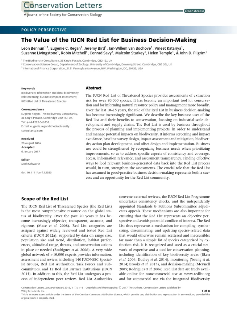 The Value of The IUCN Red List For Business Decision-Making | PDF ...