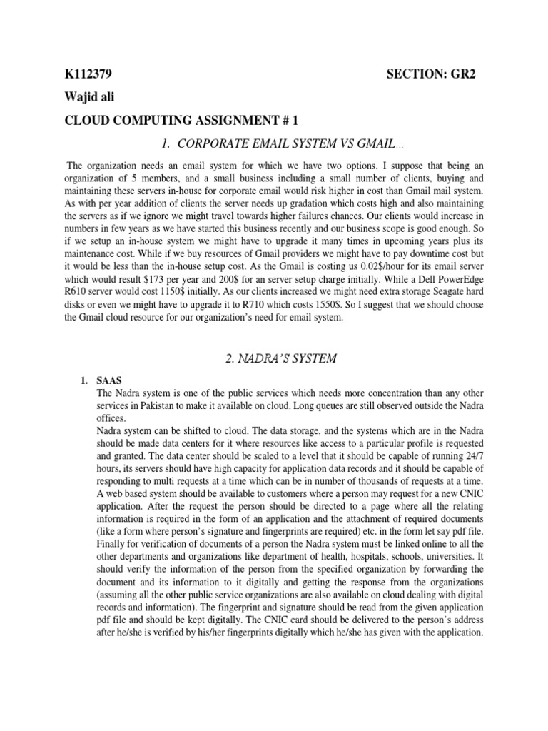 K112379 Section: Gr2 Wajid Ali Cloud Computing Assignment # 1 | PDF | Cloud Computing | World ...