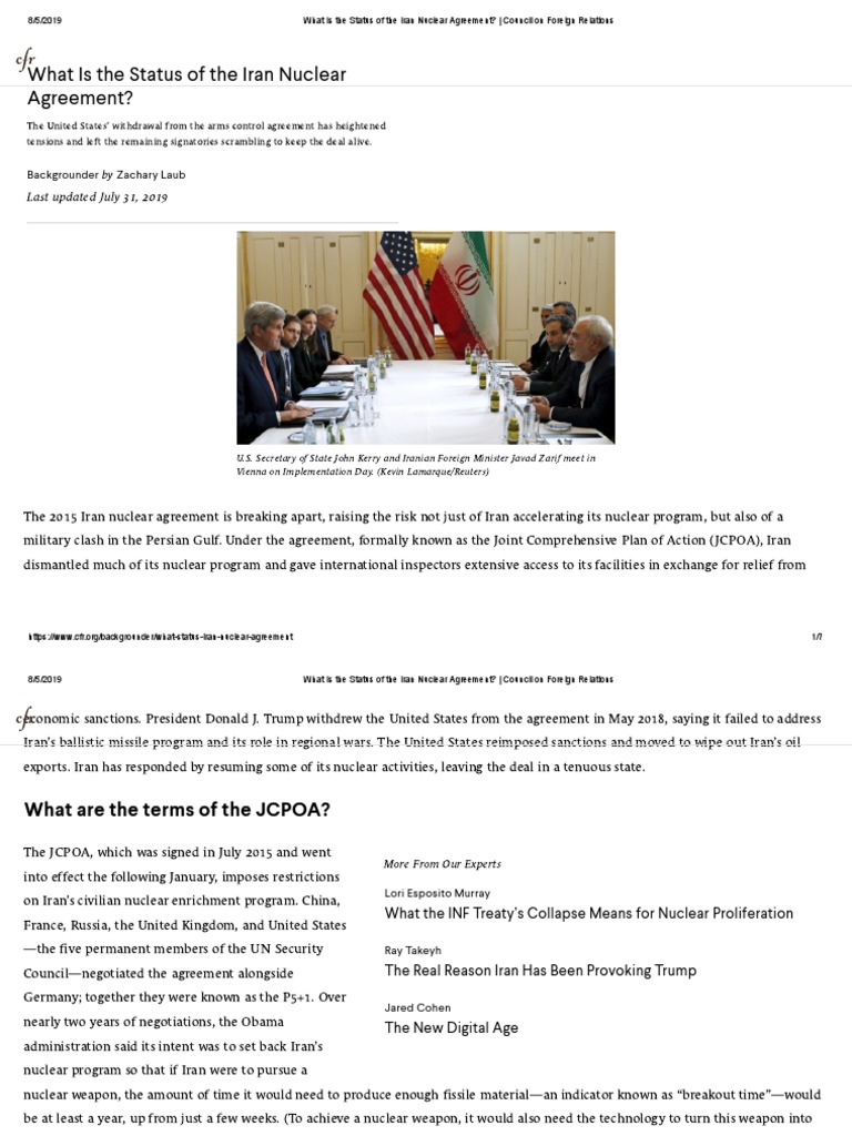 What Is The Status of The Iran Nuclear Agreement?: Last Updated July 31 ...