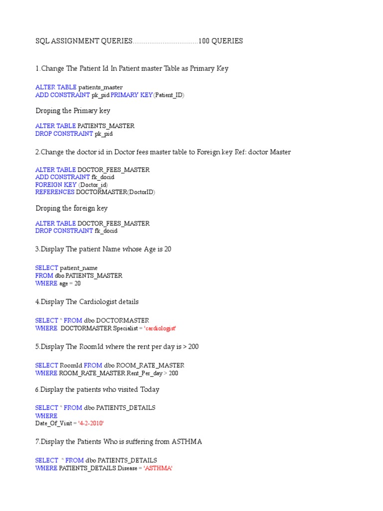 SQL Assignment Queries................................... 100 Queries ...