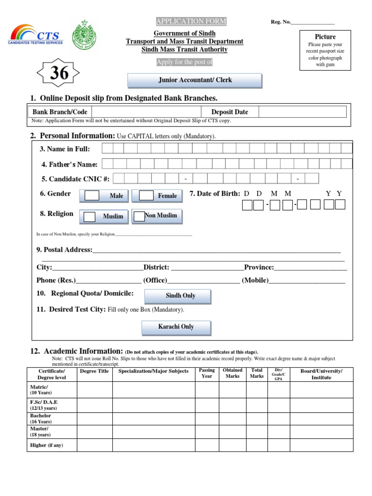 Junior Accountant-Clerk CTS Form | PDF | Cheque | Banks