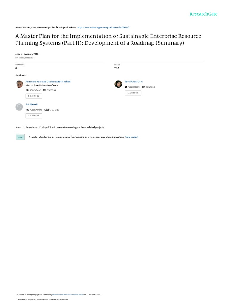 A Master Plan For The Implementation of Sustainable Enterprise Resource ...