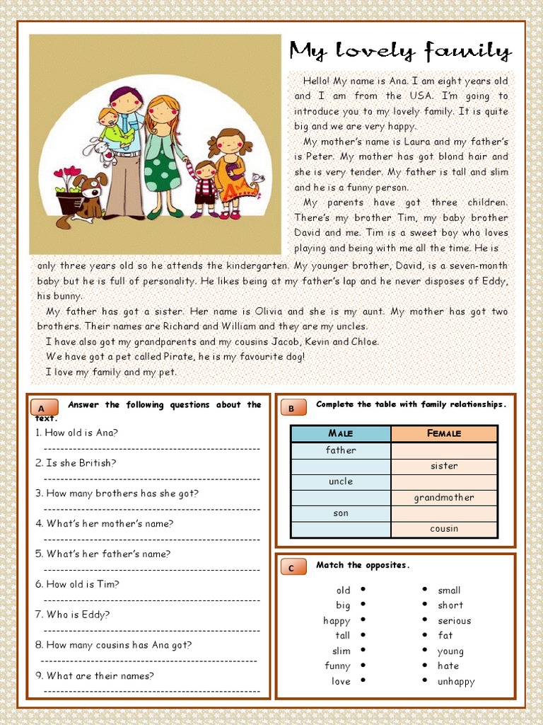 My Lovely Family - Worksheet | PDF | Family | Society