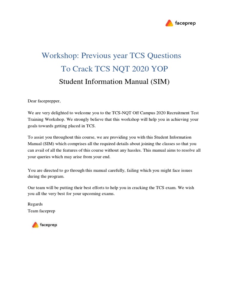 Workshop: Previous Year TCS Questions To Crack TCS NQT 2020 YOP ...