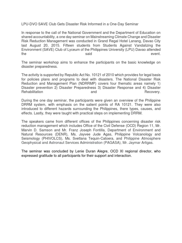 DRRM Seminar Unedited | PDF