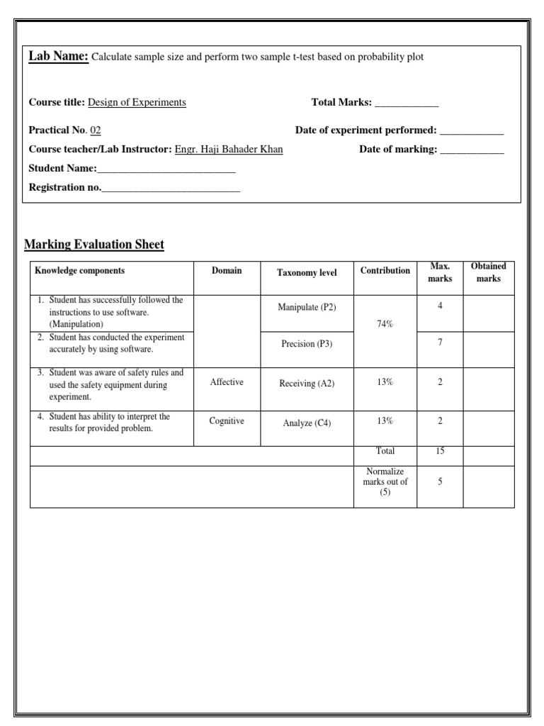 DoE Lab 2-T Test and Sample Size | PDF | Student's T Test | Statistical ...