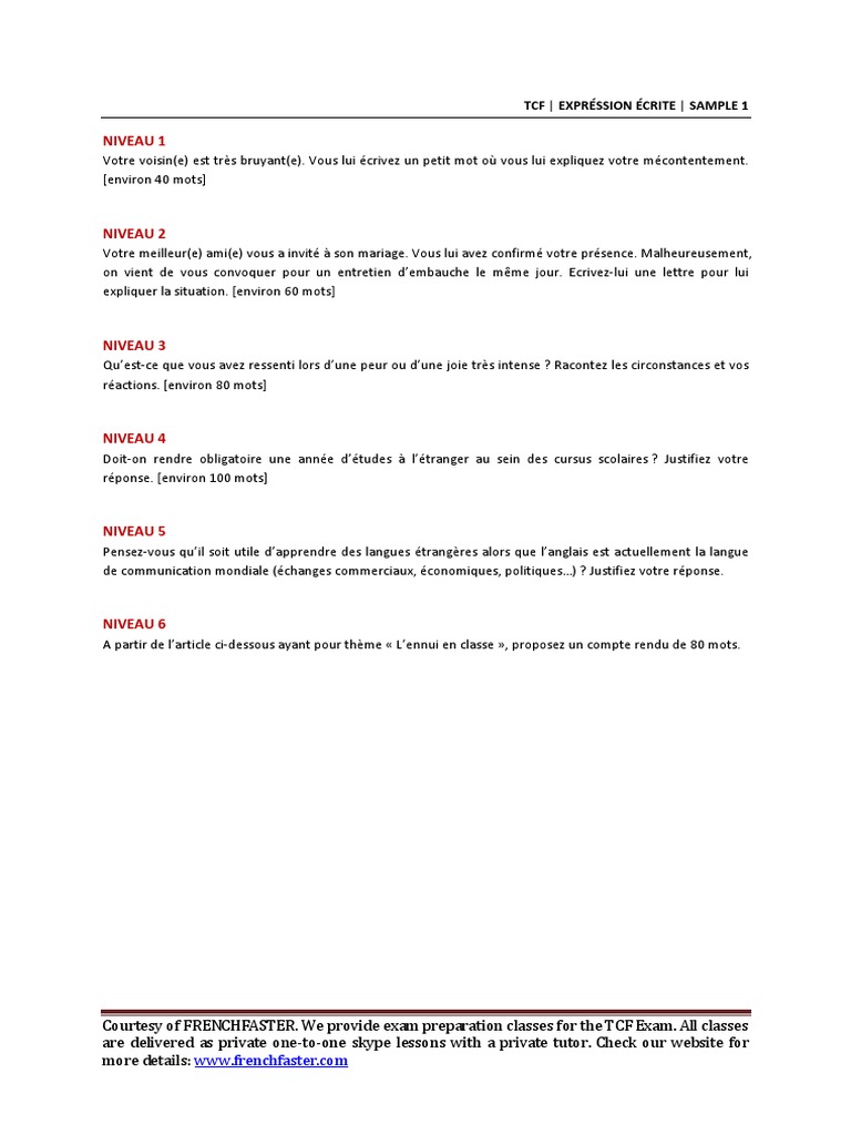 TCF Expression Ecrite Sample 1 | PDF