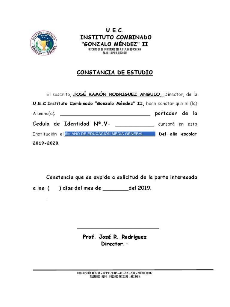 Contancia de Estudio | PDF | Etapas educativas | Estudiantes