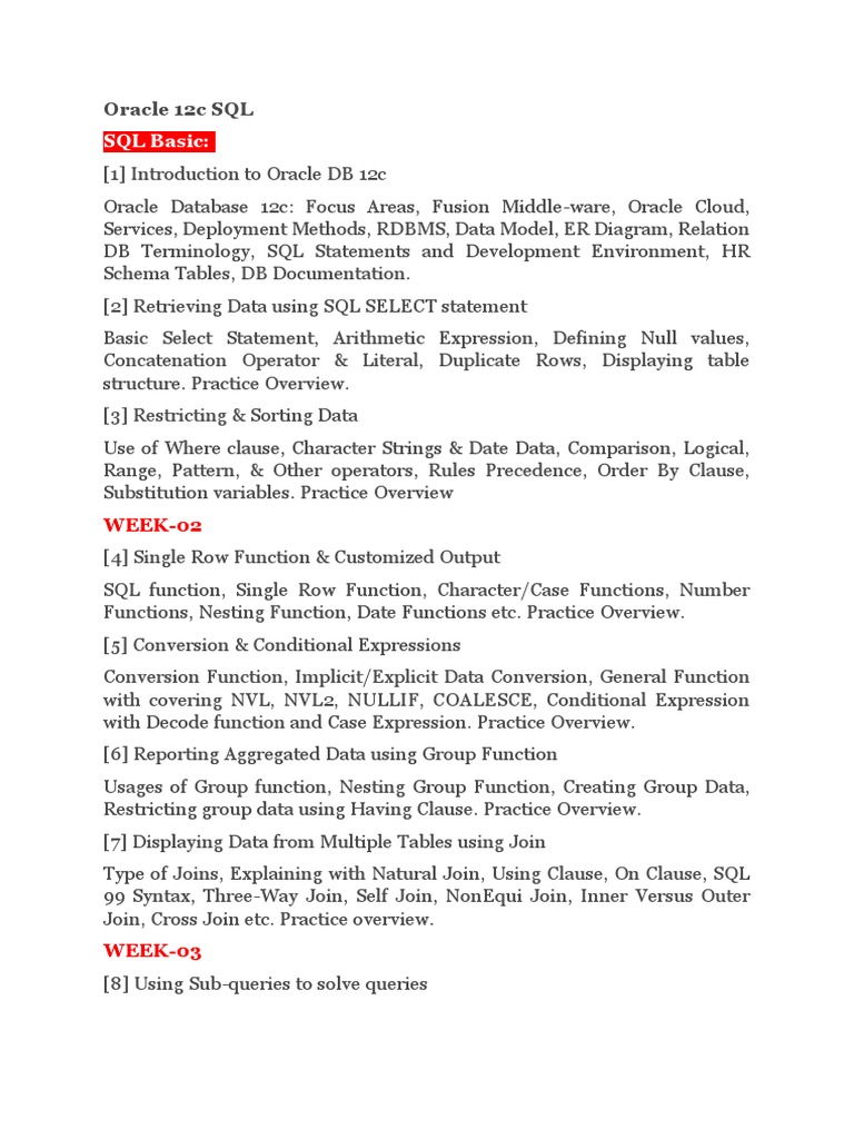 Oracle 12c SQL | PDF | Database Index | Sql