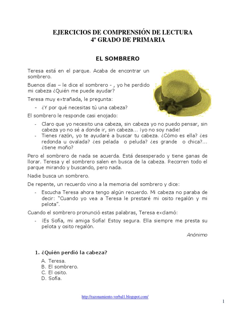 Ejercicios de Comprension de Lectura - 4 Grado Primaria | PDF | Hormiga ...
