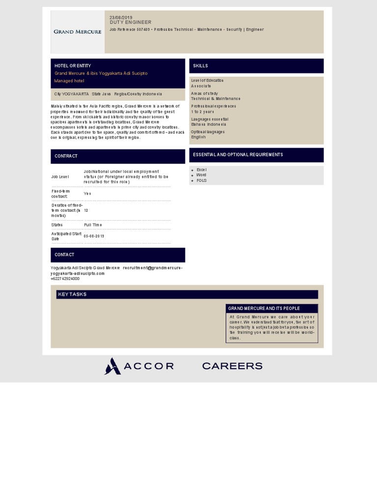 Duty Engineer: Grand Mercure & Ibis Yogyakarta Adi Sucipto | PDF ...