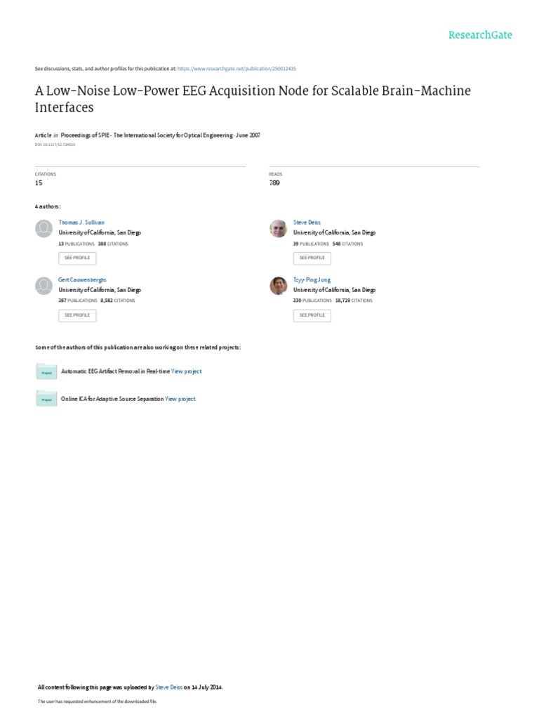 A Low-Noise Low-Power EEG Acquisition Node For Scalable Brain-Machine Interfaces | PDF | Analog ...