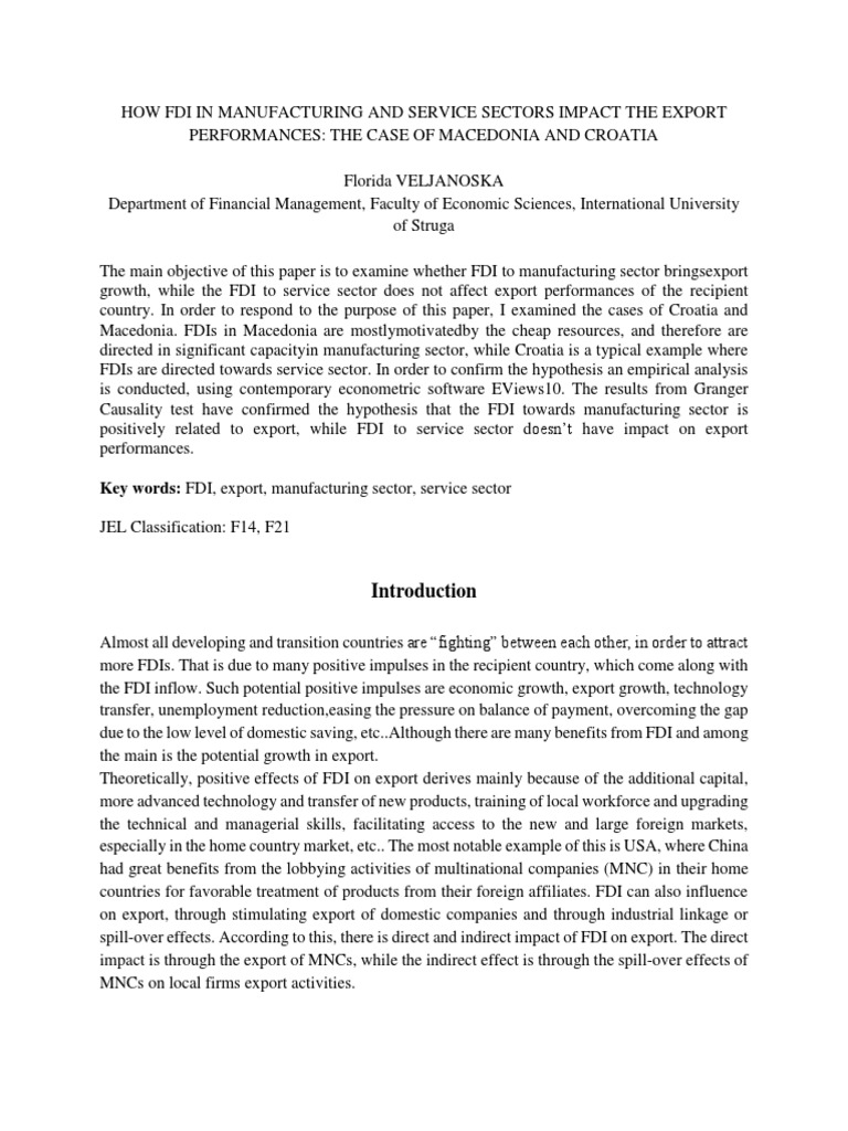 Paper Fdi and Export | PDF | Foreign Direct Investment | P Value