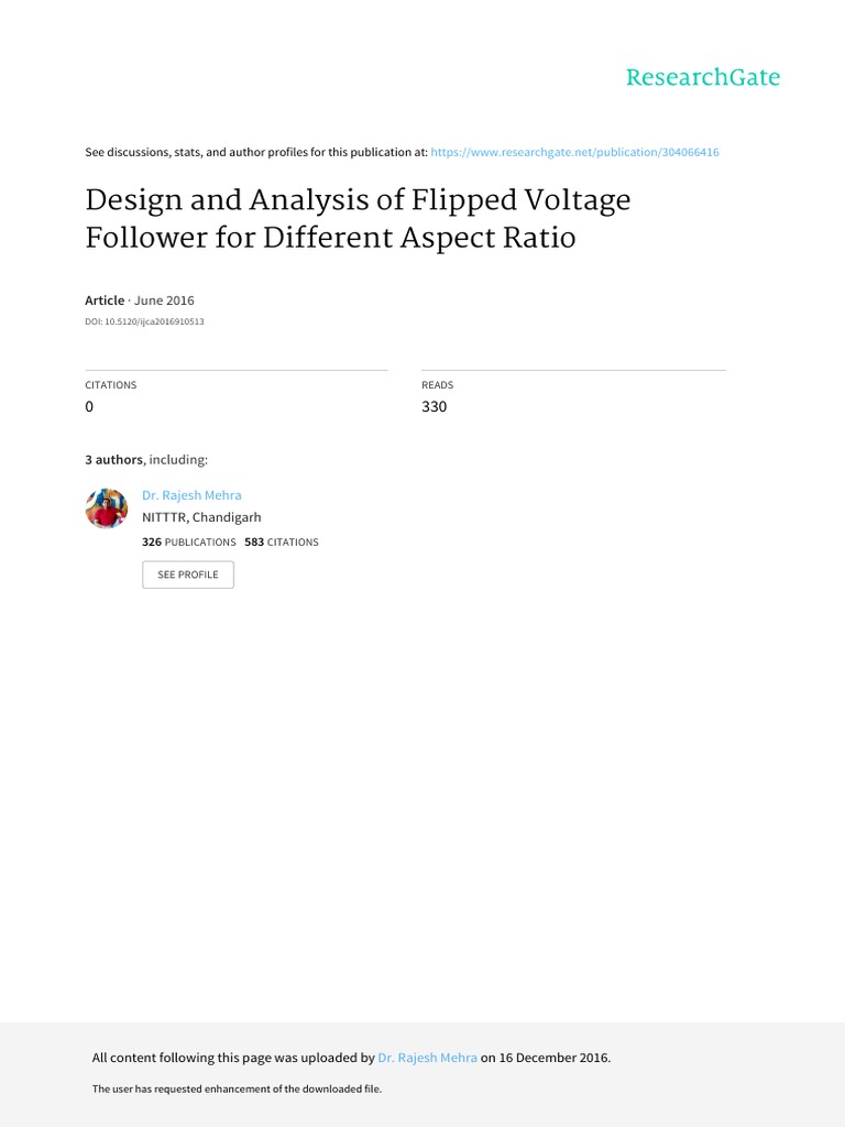 Design and Analysis of Flipped Voltage Follower Follower | PDF | Amplifier | Mosfet