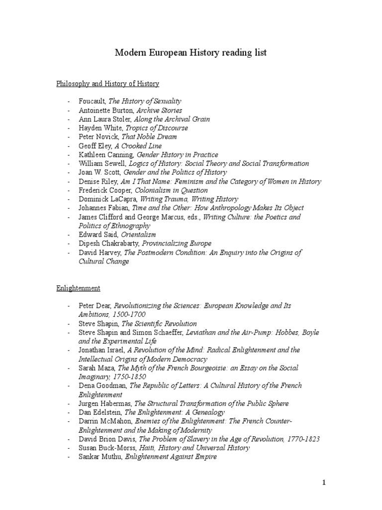 Modern European History Reading List: Politics of Ethnography | PDF | French Revolution | Age Of ...