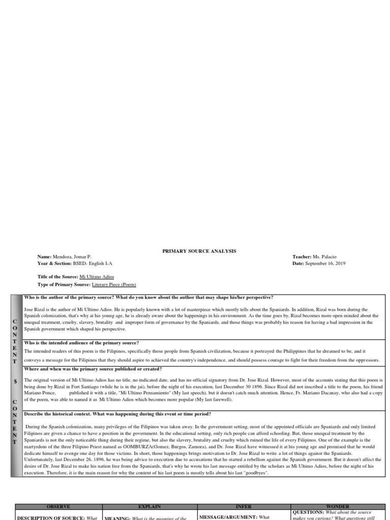 Jose Rizal's famous poem "Mi Ultimo Adios | PDF