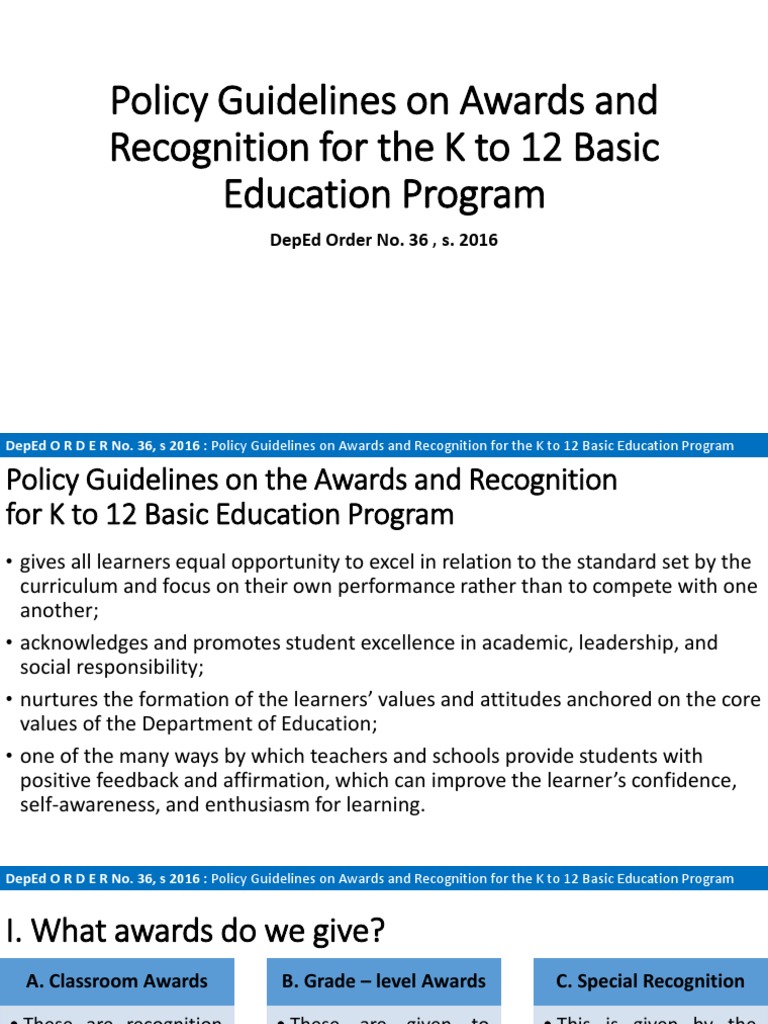 Policy Guidelines On Awards and Recognition | PDF | Kindergarten ...