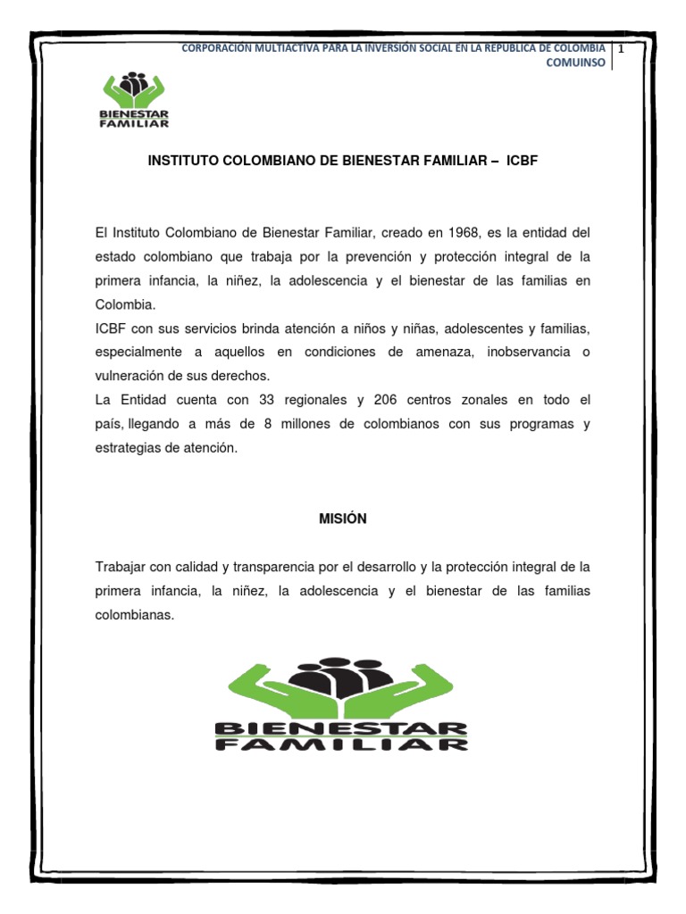 Icbf - Mision y Vision | PDF | Infancia | Colombia