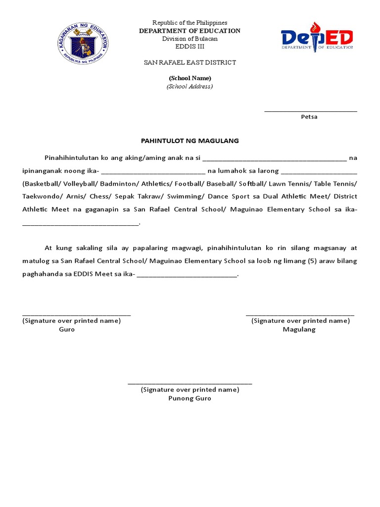 Sulat Permit Sa Athletic Meet 1 | PDF