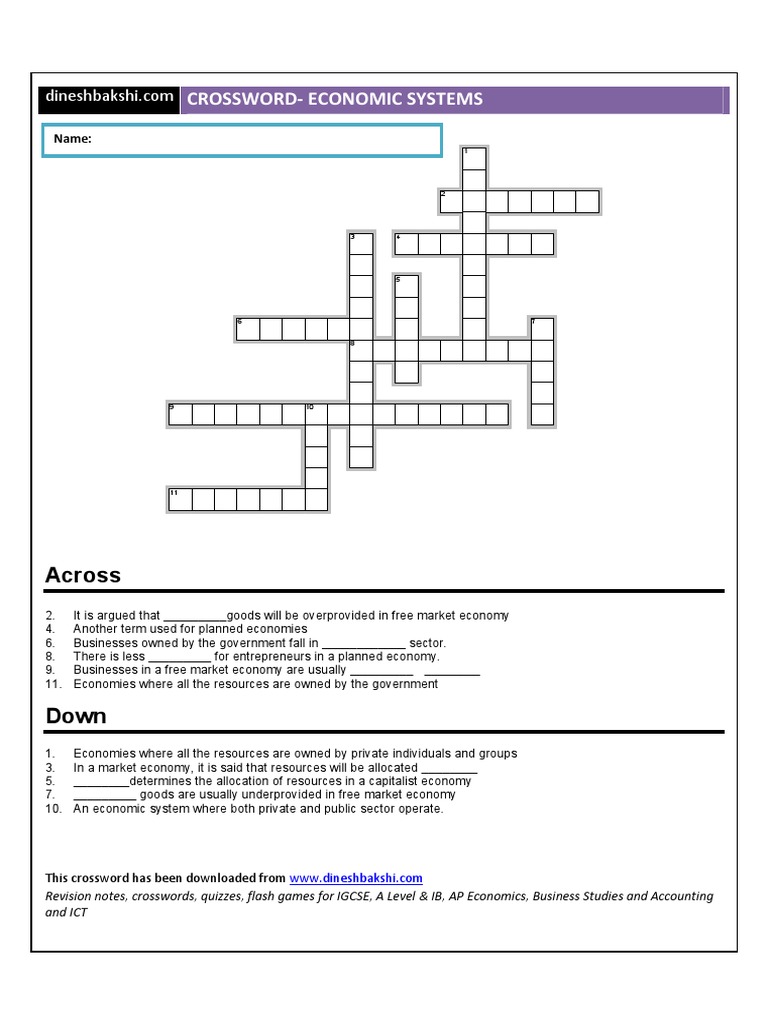 Economic Systems Crossword Answers | PDF | Economic System | Market Economy