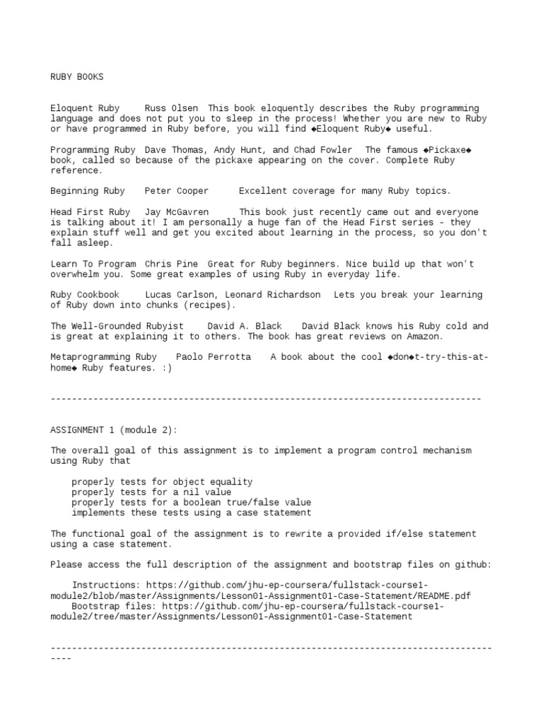 Assignments Of Module 2 Ruby On Rails Pdf Zip File Format Ruby Programming Language 