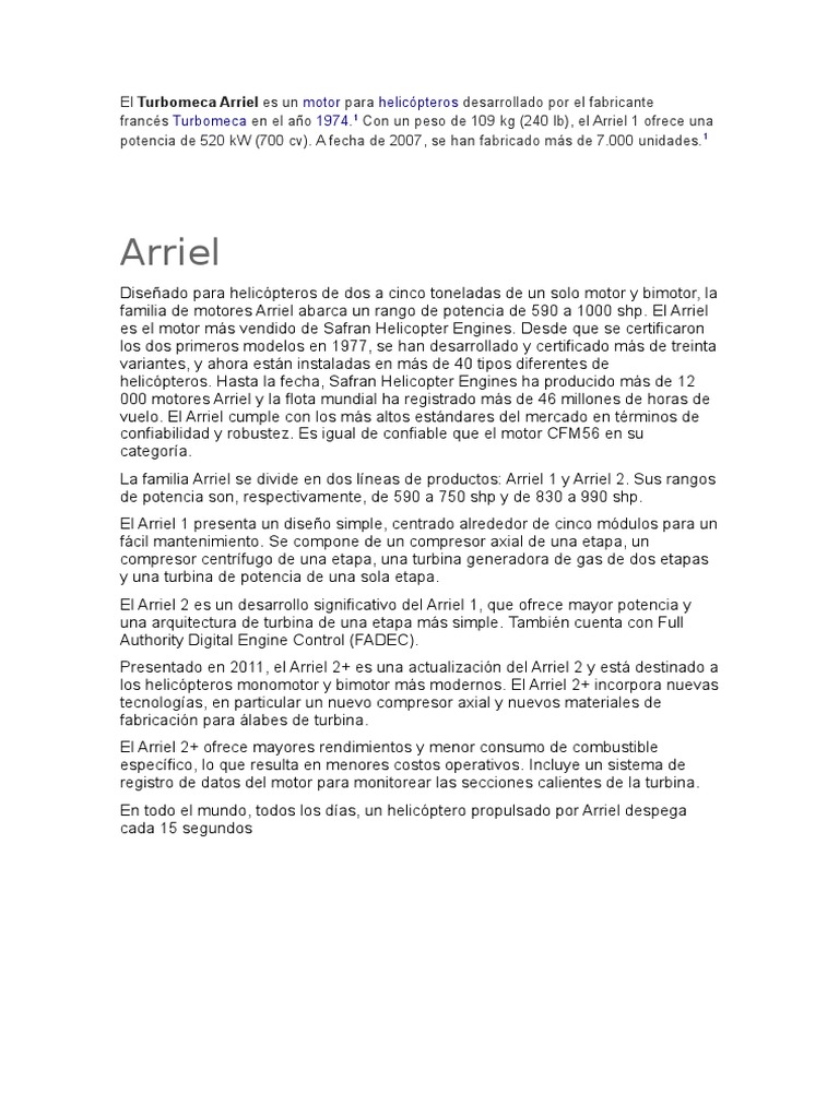 Motor Arriel: Potencia y Fiabilidad en Helicópteros | PDF | Tecnología