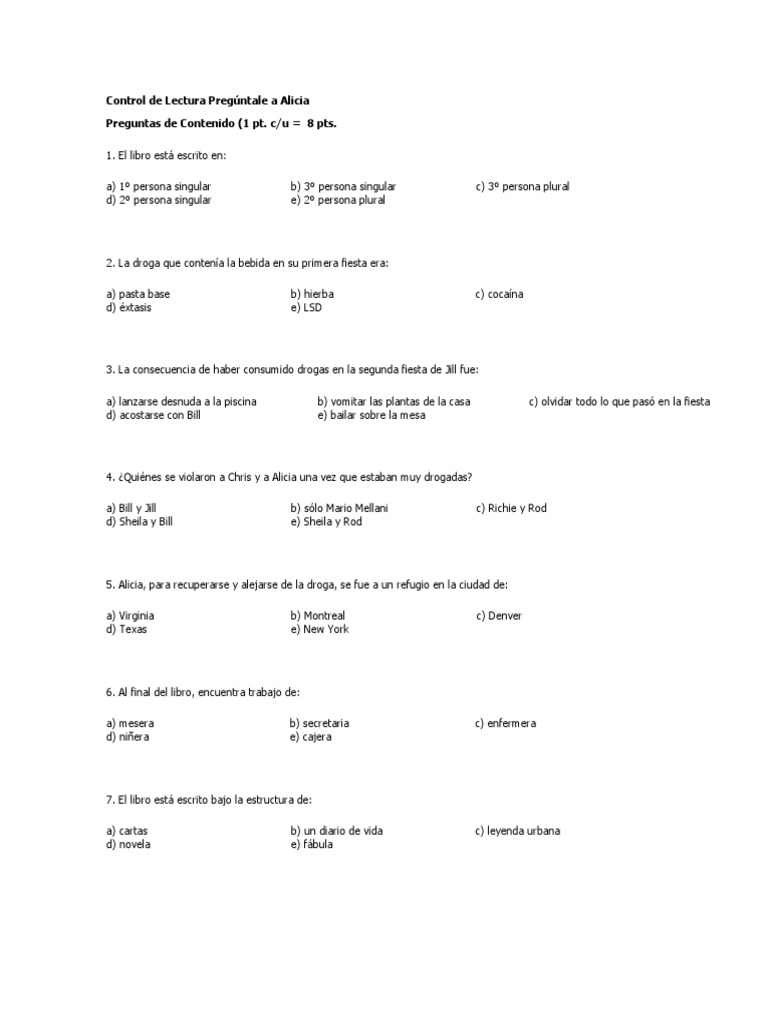 Preguntas sobre "Pregúntale a Alicia" | PDF