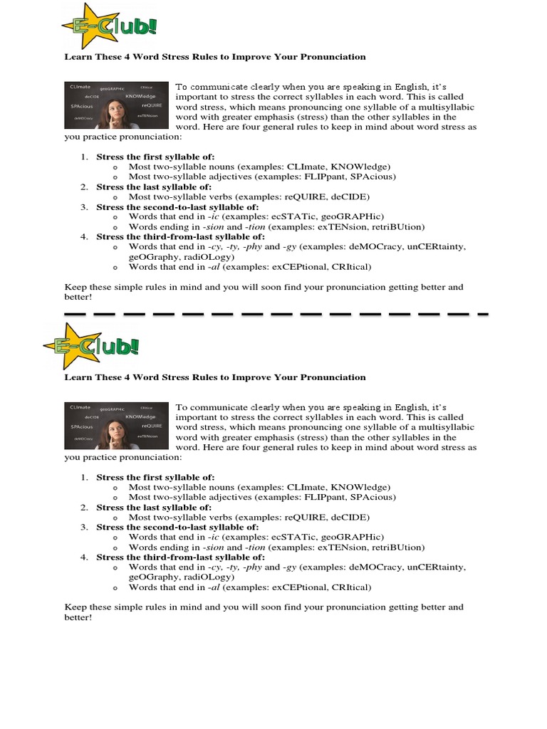 Learn These 4 Word Stress Rules To Improve Your Pronunciation | PDF ...