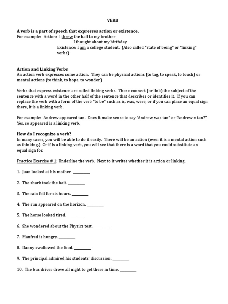 Verb | PDF | Verb | Sentence (Linguistics)