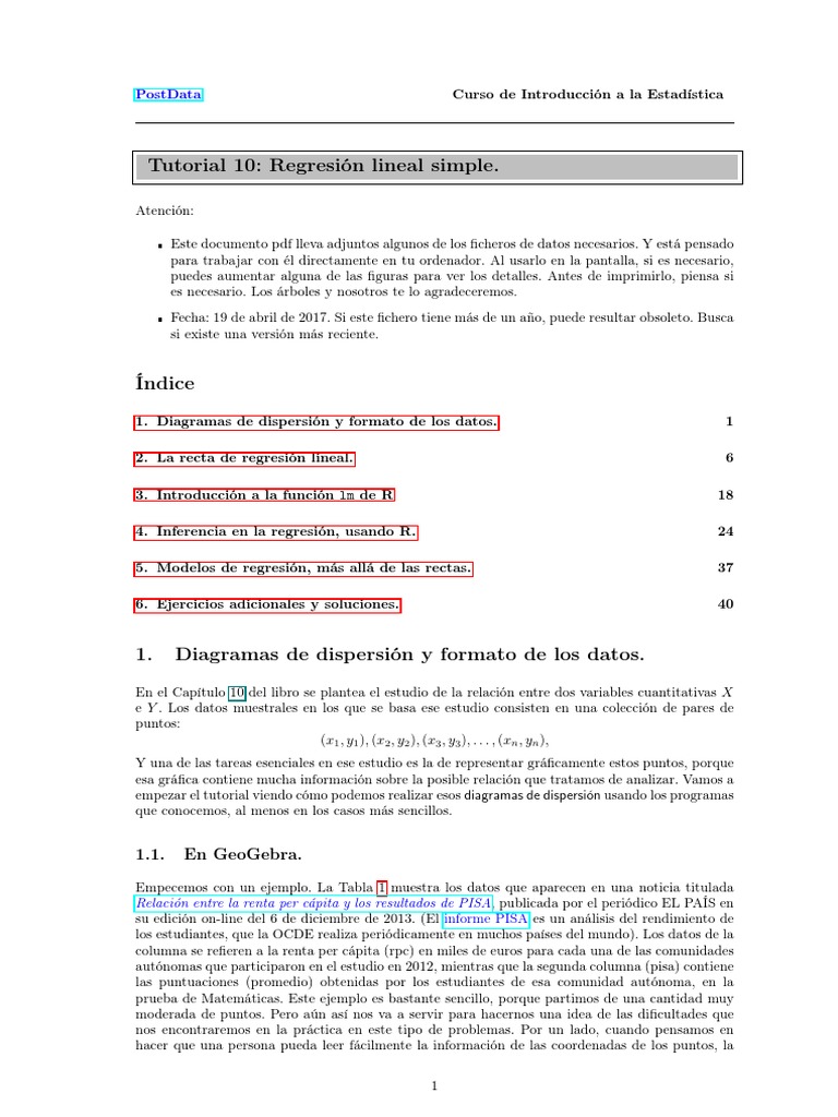Regresión lineal simple R | PDF | Regresión lineal | Análisis de regresión