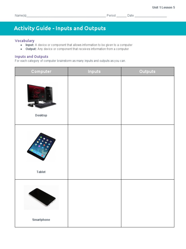 U1L05 Activity Guide - Inputs and Outputs | PDF | Input/Output | Tablet Computer