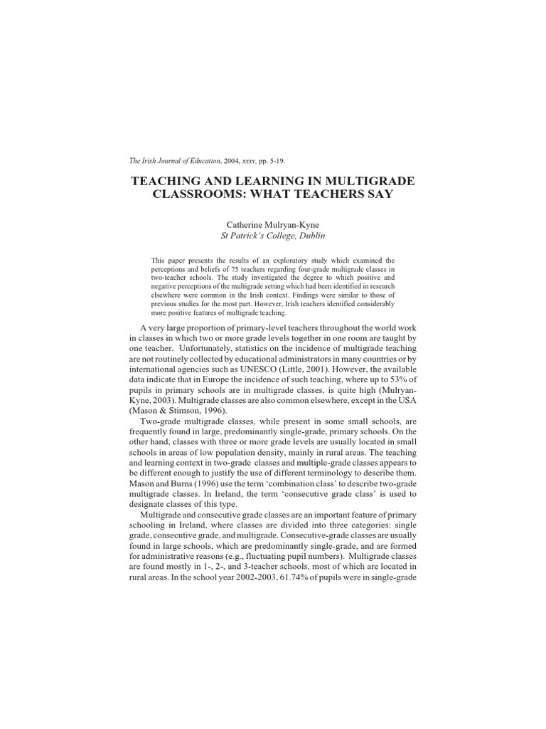 Teaching and Learning in Multigrade Classrooms: What Teachers Say | PDF | Teachers | Curriculum