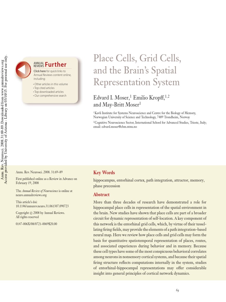Place Cells, Grid Cells, and The Brain's Spatial Representation System ...