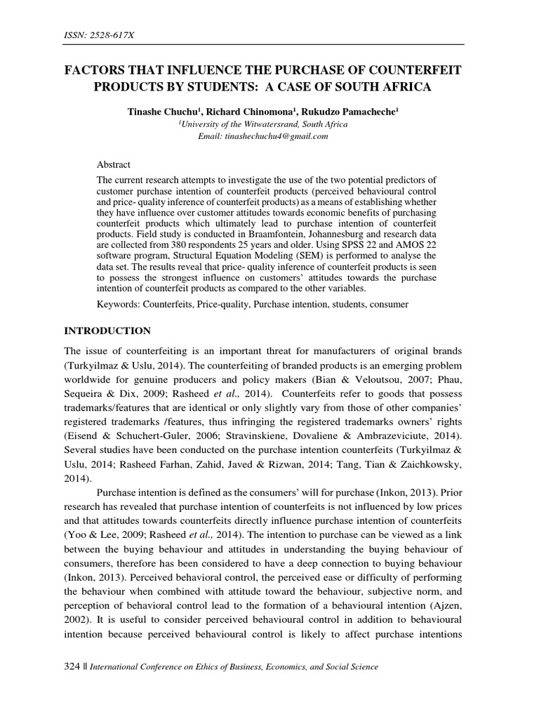 Factors Influencing Students' Purchase of Counterfeit Products in South ...