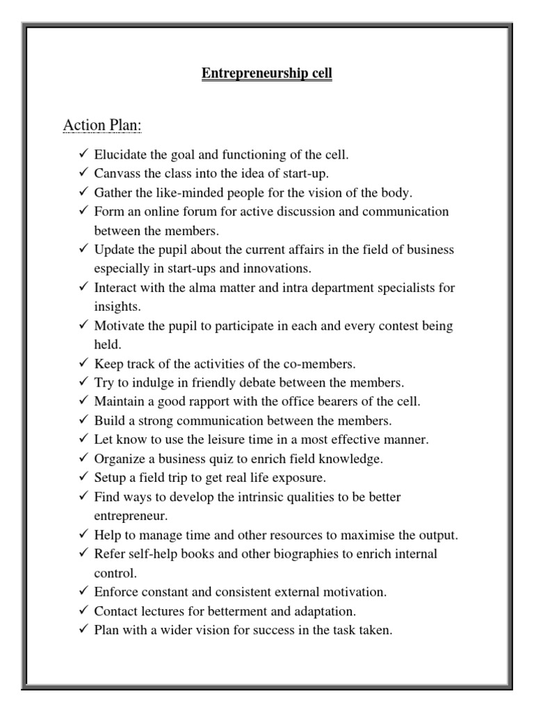 Action Plan:: Entrepreneurship Cell | PDF