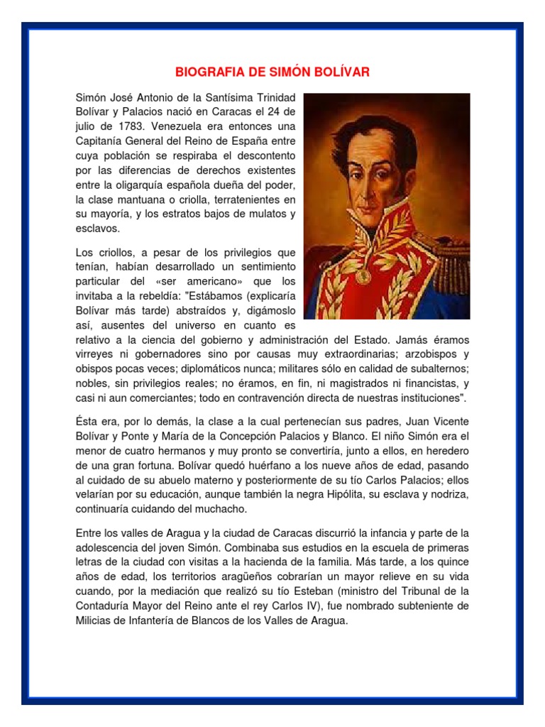 Biografia de Simón Bolívar | PDF | Venezuela | España