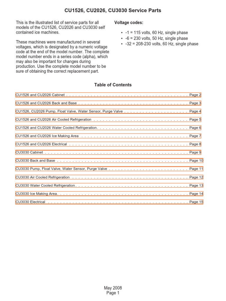 CU1526, CU2026, CU3030 Service Parts: Voltage Codes | PDF | Clothes ...