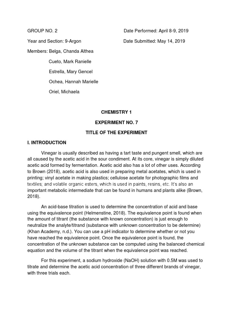 CHEM Experiment 7 | PDF | Titration | Chemistry