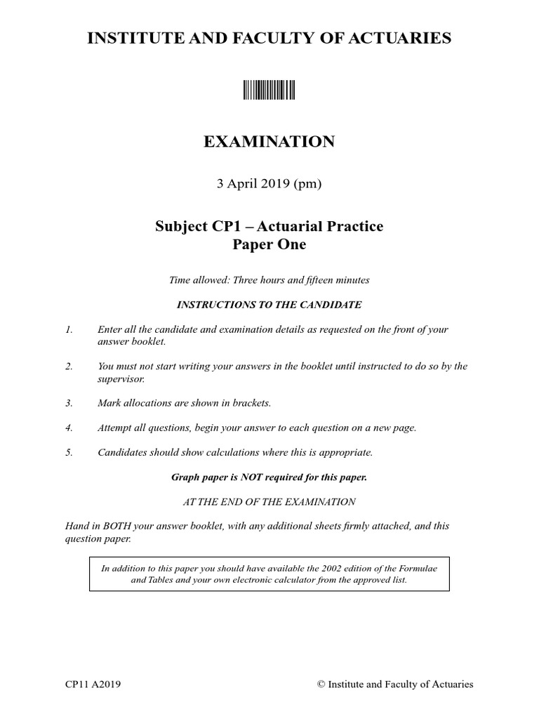Institute and Faculty of Actuaries: Subject CP1 - Actuarial Practice ...