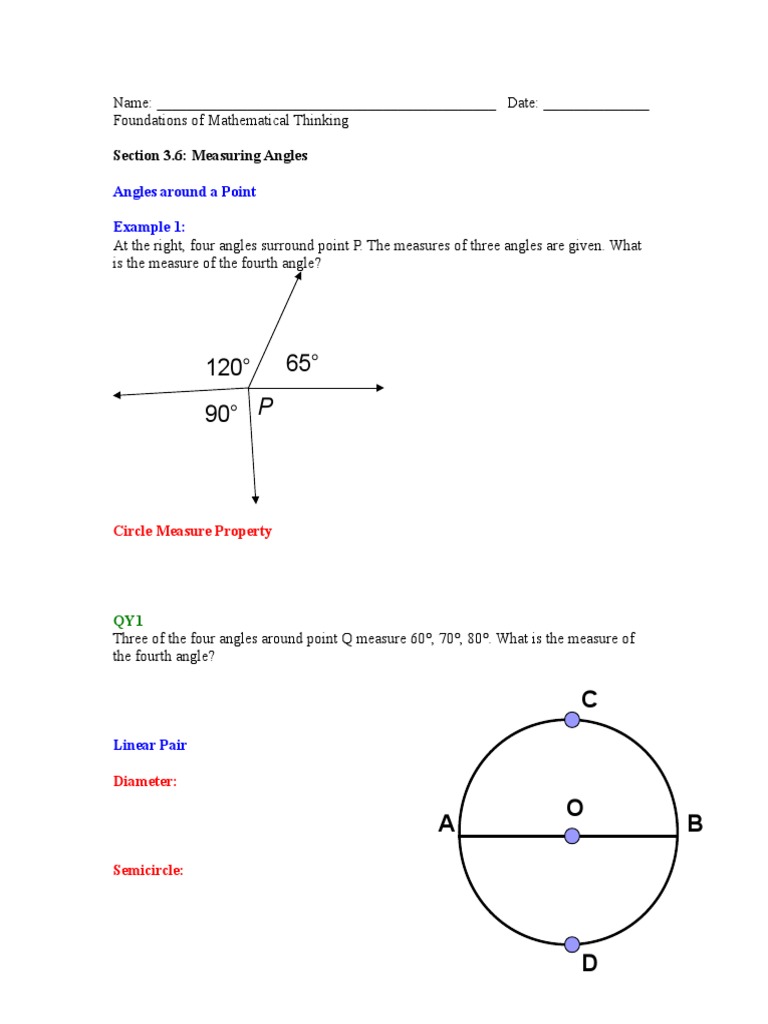 Section 3.6: Measuring Angles: Angles Around A Point Example 1 | PDF ...