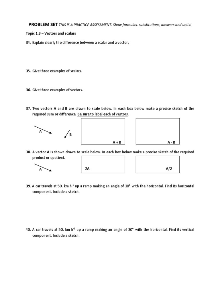 Problem Set: Topic 1.3 - Vectors and Scalars | PDF | Norm (Mathematics) | Euclidean Vector