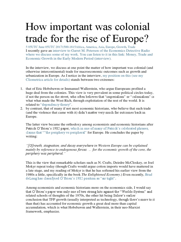 Colonial Rise of Europe | PDF | Economics | Economic Growth