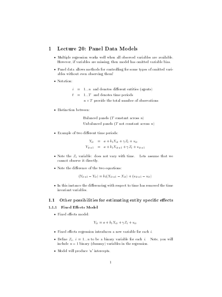 1.1 Other Possibilities For Estimating Entity Specic Eects | Download ...