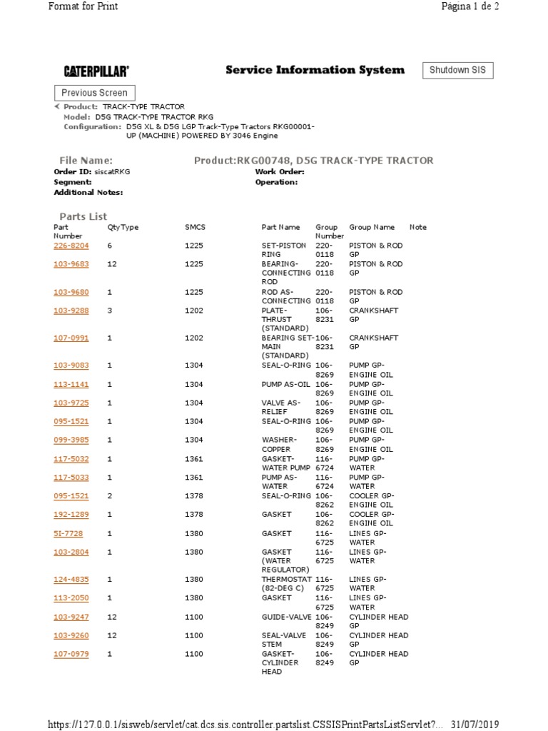 Https 127.0.0.1 Sisweb Servlet Cat - Dcs.sis - Controller.partsli | PDF | Engines | Machines