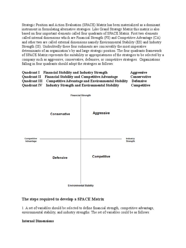 Strategic Position and Action Evaluation SPACE MATRIX | PDF | Cartesian ...